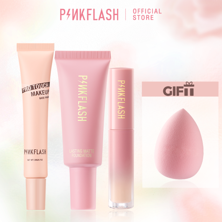 PINKFLASH Face Makeup Set Matte Primer + Foundation + Concealer Natural ...
