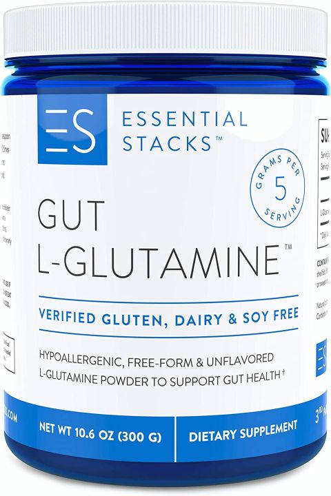 Essential Stacks Gut L-Glutamine Powder - Made in USA - Pure L Glutamine Powder for Leaky Gut ...