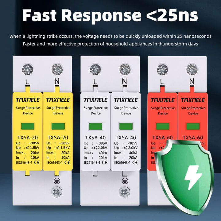 2P AC SPD 385V Lightning Protector Surge Protective Device House Surge Protector Device Arrester ...