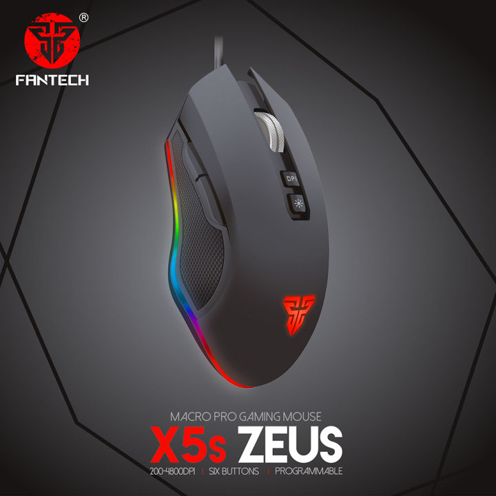 FANTECH ZEUS X5s MACRO PRO GAMING MOUSE USB WIRED 4800 DPI SIC BUTTON ...