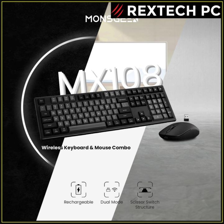 REXTECH MonsGeek MX108 Wireless Keyboard and Mouse Combo - Black ...