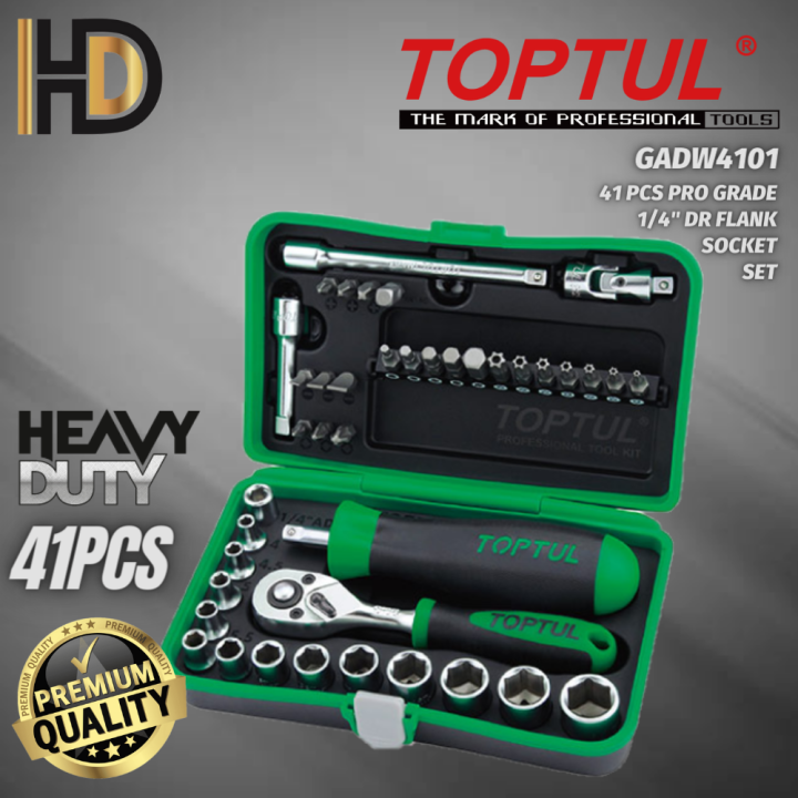 TOPTUL 41 Pcs Professional Grade 1/4" Dr Flank Socket Set / Complete ...