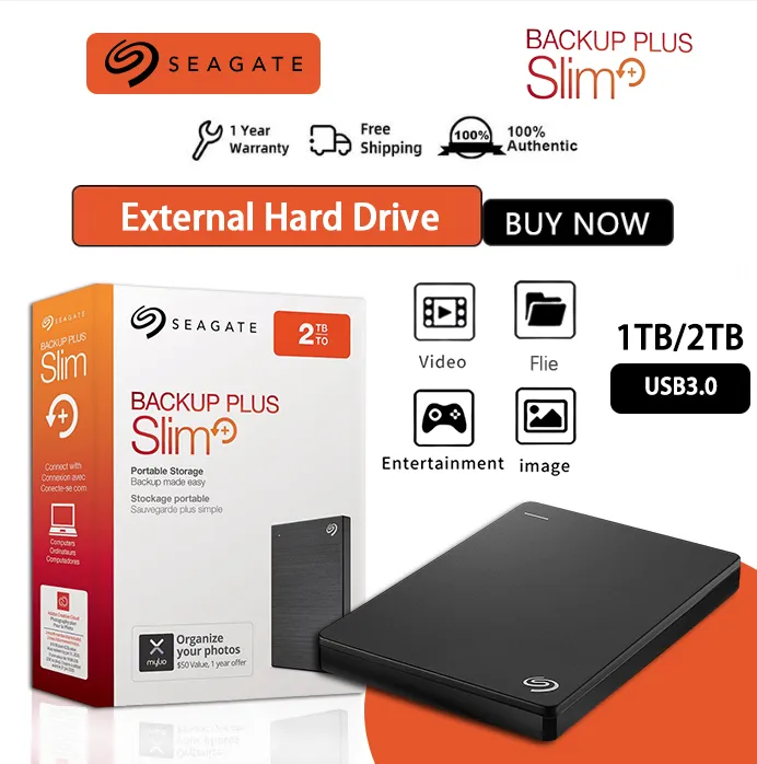Seagate 1TB/2TB External Hard Drive Storage Backup Plus Slim Original ...