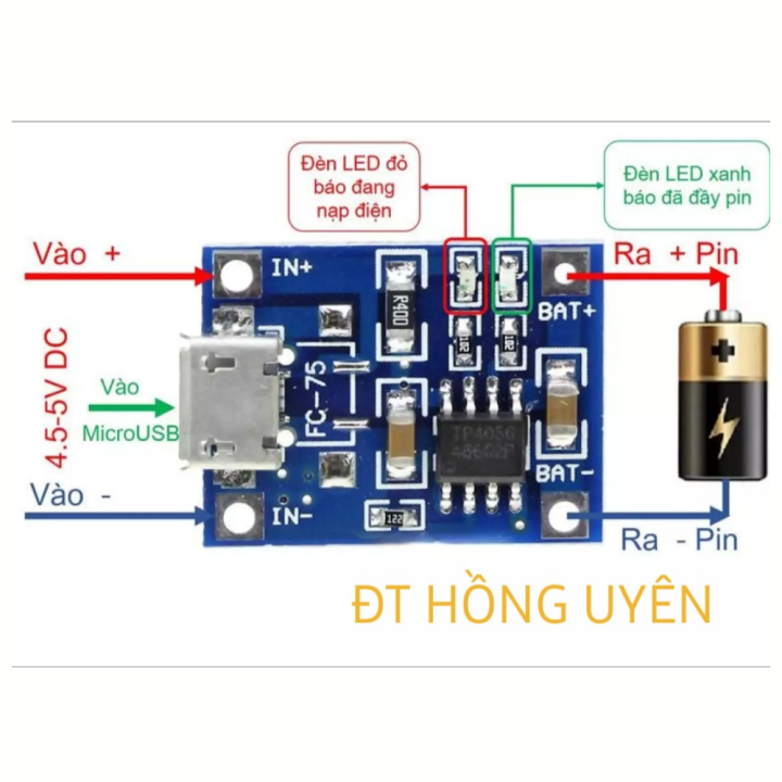 Mạch sạc pin TP4056/TC4056A. Mạch sạc pin 1S 3.7V-4.2V 18650, Mạch sạc ...