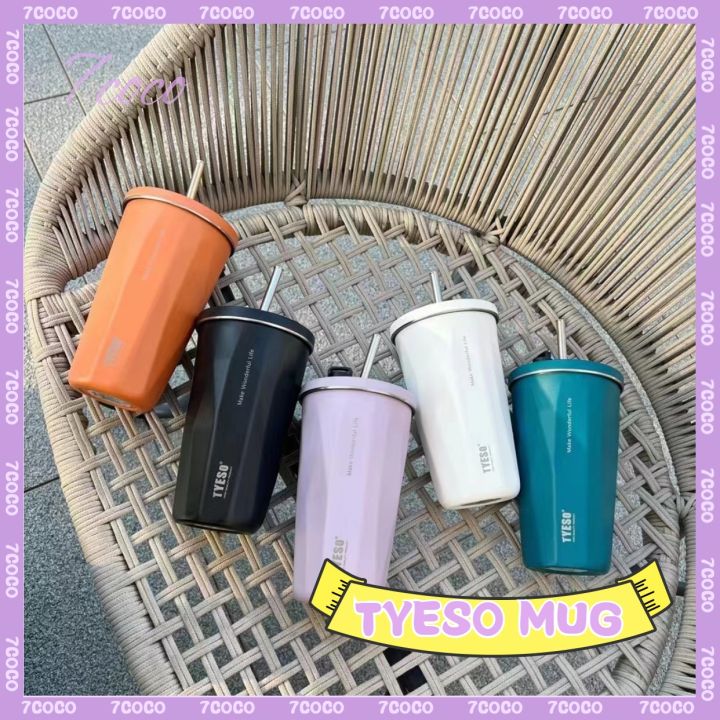 Tyeso Coffee Mug Stainless Steel Insulated Vacuum Tumbler with Straw Water Bottle 600ML | Lazada PH