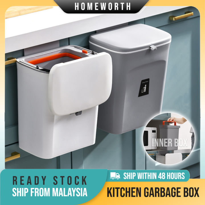 HOMEWORTH 9 Litre Large Capacity Wall/Door/Ground Kitchen Dustbin With ...
