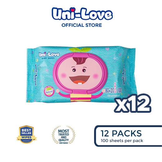 UniLove Unscented Baby Wipes 100's Pack of 12 | Lazada PH