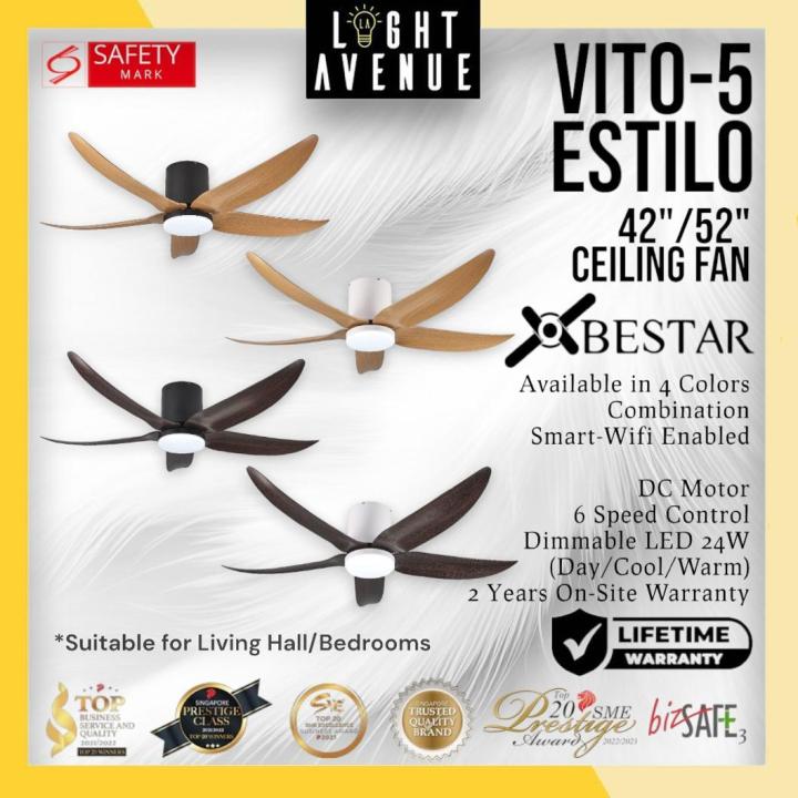 BESTAR Vito 5 Estilo 42"52" 5 Blade DC Ceiling Fan With LED Light ...