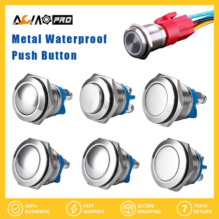 AumoPro 1pcs 16/19mm 2A/36V DC Metal Waterproof Push Button Momentary ...