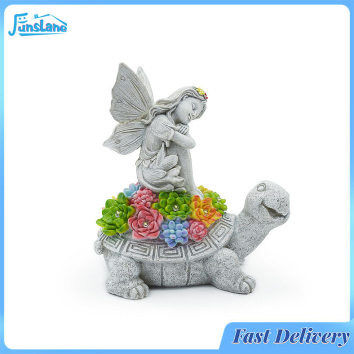 FunsLane Turtle Angel Statue Solar Powered LED Lights Garden Figurines ...