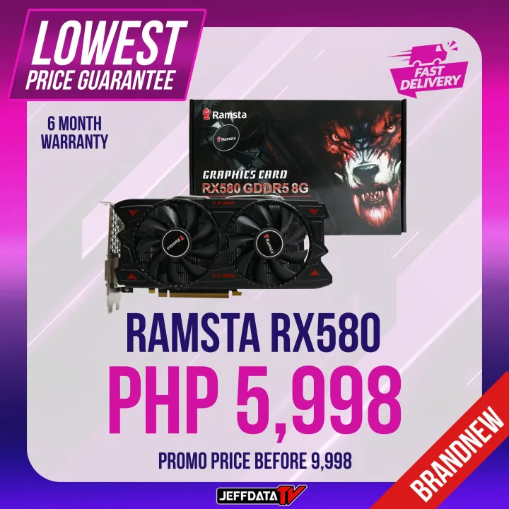 GPU Videocard RAMSTA Radeon RX580 4gb 128bit DDR5 NO 6pin power with ...