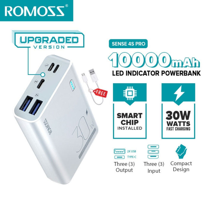 Romoss Sense 4S Pro 30W 10000 mAh Powebank Two-way Fast Charging ...