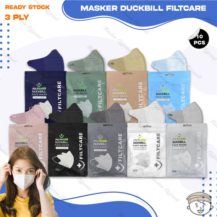 MASKER DUCKBILL FILTCARE ISI 10PCS Putih Hitam Abu Warna Surgical Mask ...