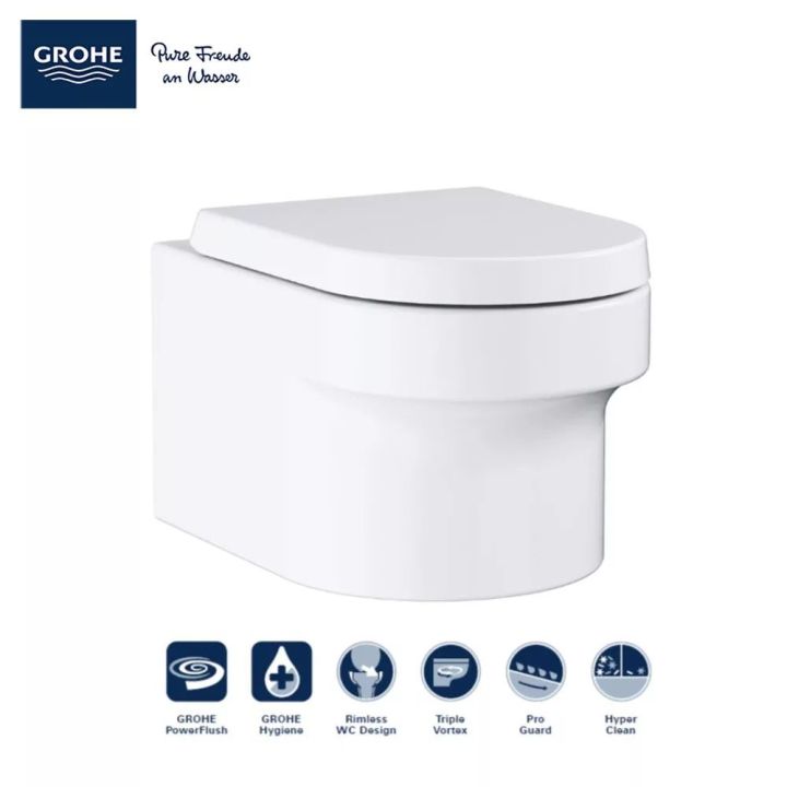 Grohe EUROCOSMO Rimless Wall Hung Toilet Bowl (with Triple Vortex Flush ...