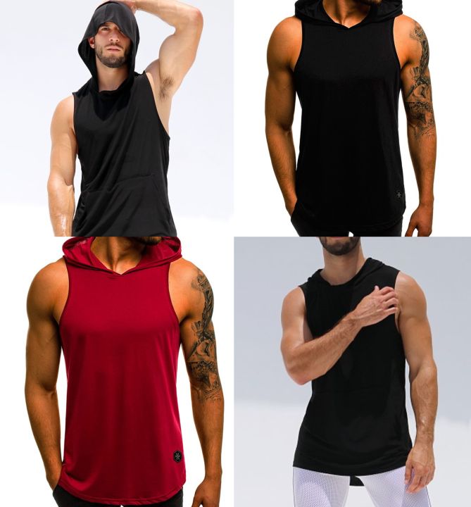 Gym Muscle Tee With Hood - Cotton Spandex - (Freesize/Oversize) - Many ...