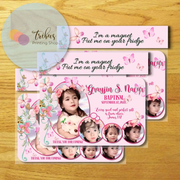 Pink Florals and Butterflies Theme Ref Magnet Souvenir (Glittery ...