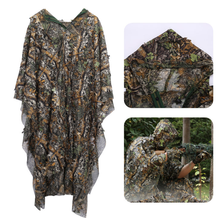 Outdoor 3D Leaves Camouflage Ghillie Poncho Camo Cape Cloak Stealth Ghillie Suit CS Woodland ...