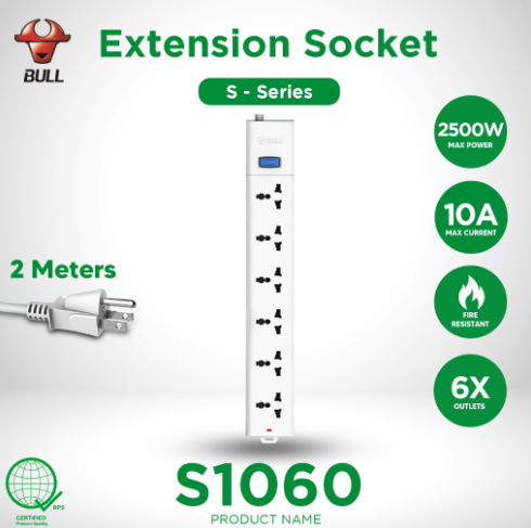 BULL 6 American Socket Extension Cord 2M | Lazada PH