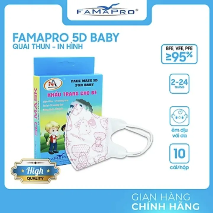 Combo 10 hộp Khẩu Trang 5D Kids quai chun FAMAPRO Hộp 10 cái dành cho bé từ 1-5 tuổi | Lazada.vn