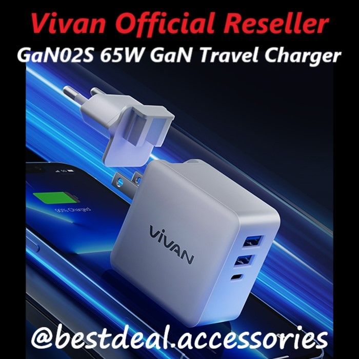 Vivan GaN02S 65W 5.4A GaN Travel Charger Fast Charging USB-C New GaN02 ...