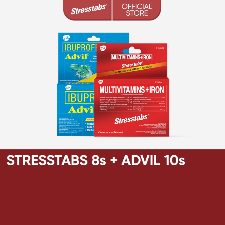 Stresstabs 8s Multivitamins + Iron to Fight Stress + Advil Ibuprofen ...