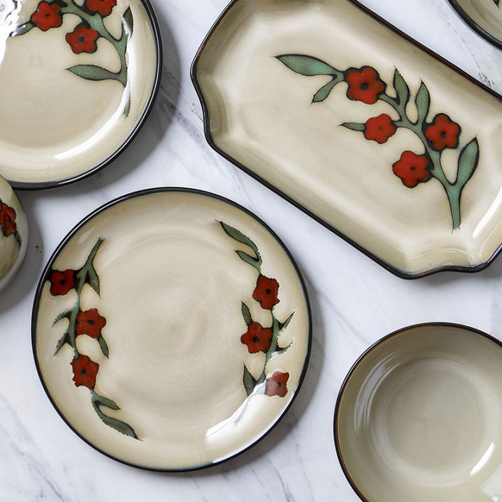 OMK Retro Style Ceramic Fish Plate Rectangular Plate Oval Salad Plate ...