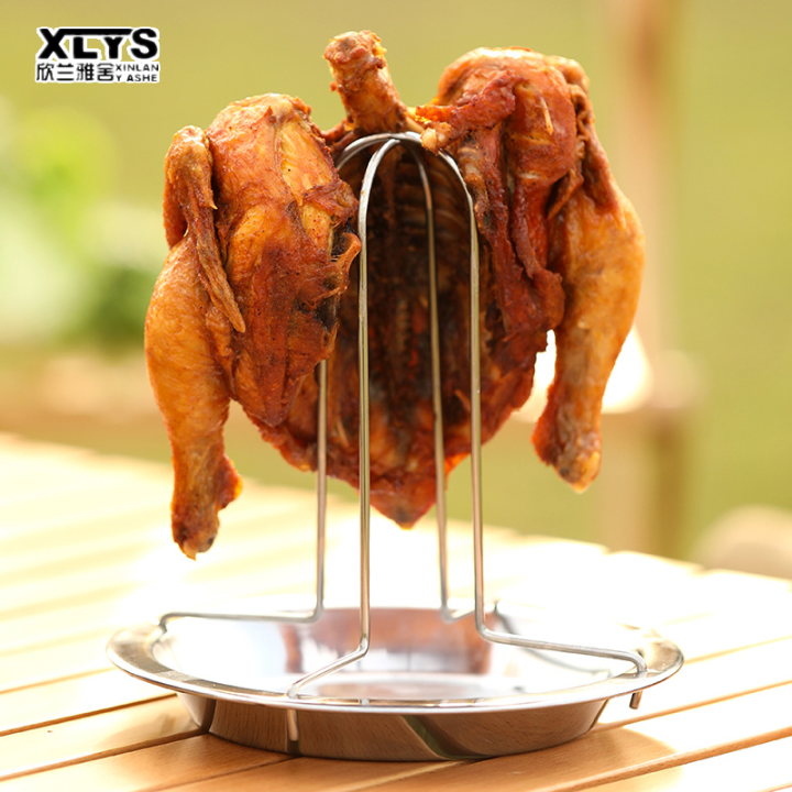 Outdoor BBQ Chicken Roaster Rack, Foldable Stainless Steel Grill Stand ...