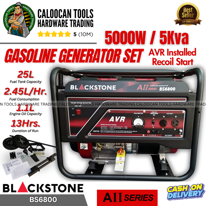 BLACKSTONE 5000W 5Kva Gasoline Generator Set Recoil Start - AVR ...