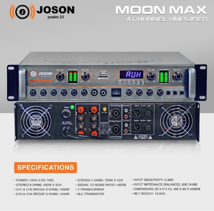 JOSON MOON MAX PROFESSIONAL 4-CHANNEL HIGH POWERED AMPLIFIER 1450Wx4 ...