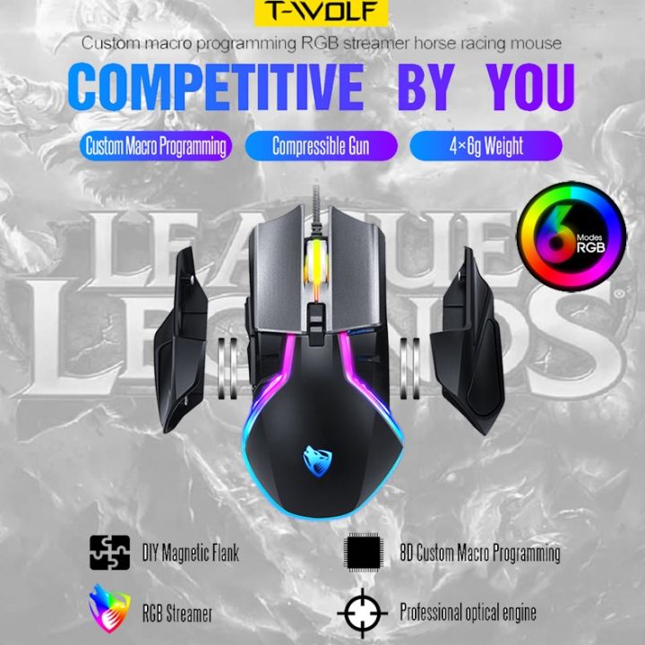 Twolf V11 DPI 6400 Ergonomic 6 Keys RGB LED Wired Gaming Mouse | Lazada PH