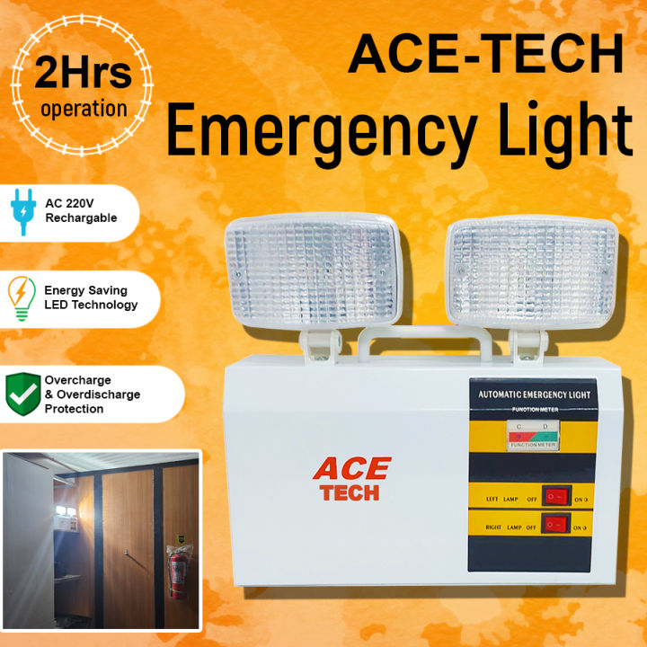 Ace-Tech LED Emergency Light Rechargeable Twinhead Automatic Commercial ...