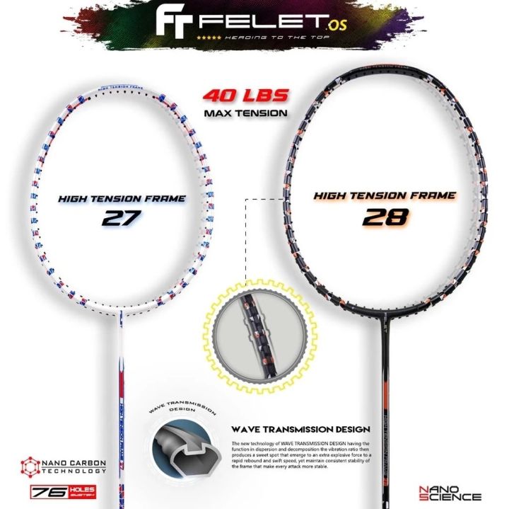 FELET HIGH TENSION FRAME 27 / 28 RACKETS (Frame Only) FREE STRING LOGO ...