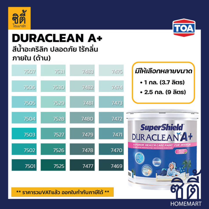 TOA Paint Duraclean A+ ด้าน ภายใน ( 1กล. , 2.5กล. )( เฉดสี เขียว ) สี ...