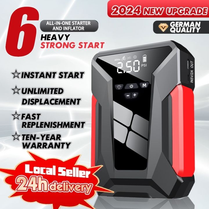 4 IN 1 Jump Starter Power Bank Portable Pump Tire Inflator Portable ...