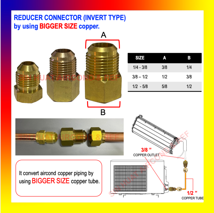 BRASS REDUCER CONNECTOR (INVERT TYPE) FOR AIRCOND / REDUCER FLARE NUT ...