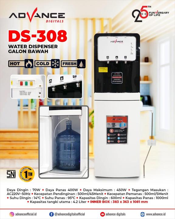 DISPENSER GALON BAWAH ADVANCE DS-308 DISPENSER GALON BAWAH 3 KRAN HOT ...