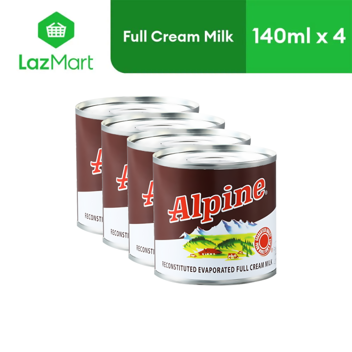 Alpine Full Cream Evaporated Milk 140ml - Pack of 4 | Lazada PH