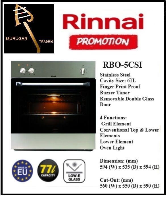 Rinnai RBO-5CSI Built-In Oven 4 Functions | Finger Print Proof | Local ...