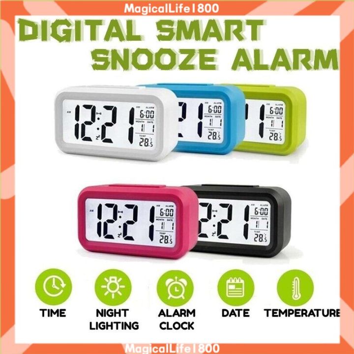 Day Night LED Light Digital Alarm Clock Large Display Smart Temperature ...