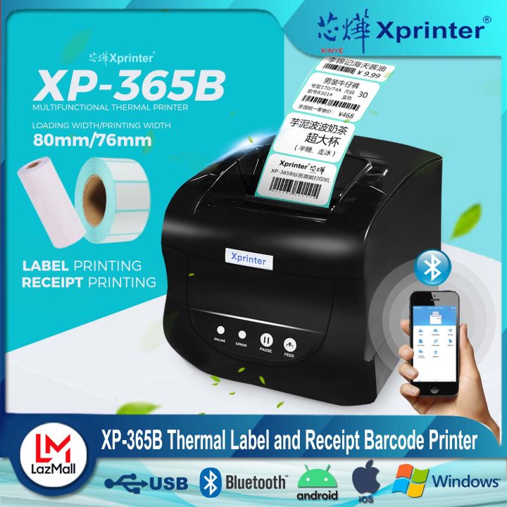 Xprinter XP-365B 20-80mm Desktop Barcode Label Printer Thermal Receipt ...