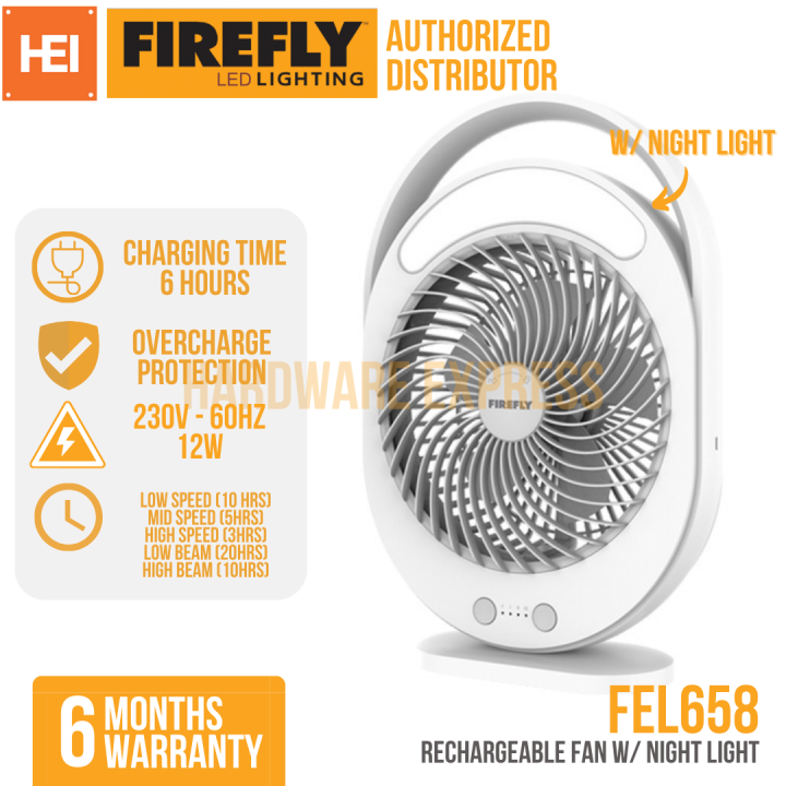 Firefly FEL658 Rechargeable Fan with Night Light | Lazada PH