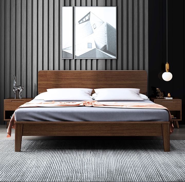 RMM solid wood bedframe walnut wood bed frame bedside table high value ...