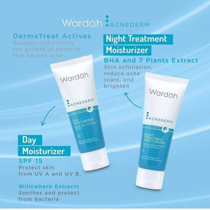 WARDAH ACNEDERM DAY MOISTURIZER & NIGHT TREATMENT MOISTURIZER 40ML | Lazada
