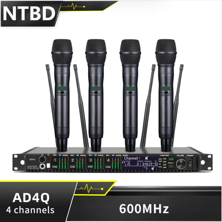 NTBD-pro AD4Q Professional Wireless Microphone System True Diversity 4 Channels UHF Wireless Mic ...