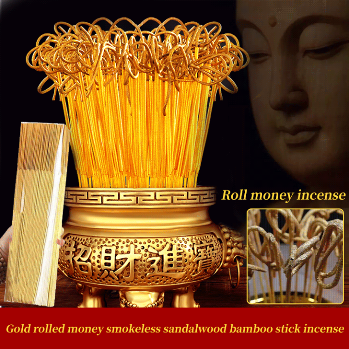 Smokeless Natural Joss Sticks Sandalwood Incense Burner 32cm Money Roll ...