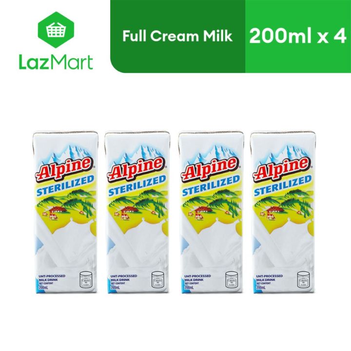 Alpine Sterilized Full Cream Milk Drink 200ml - Pack of 4 | Lazada PH