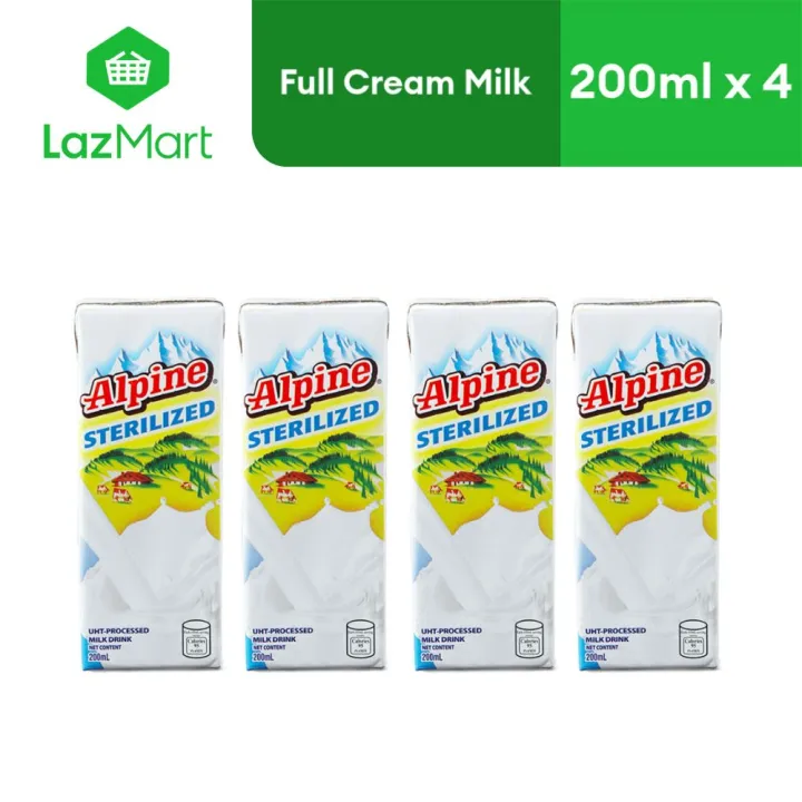 Alpine Sterilized Full Cream Milk Drink 200ml - Pack of 4 | Lazada PH