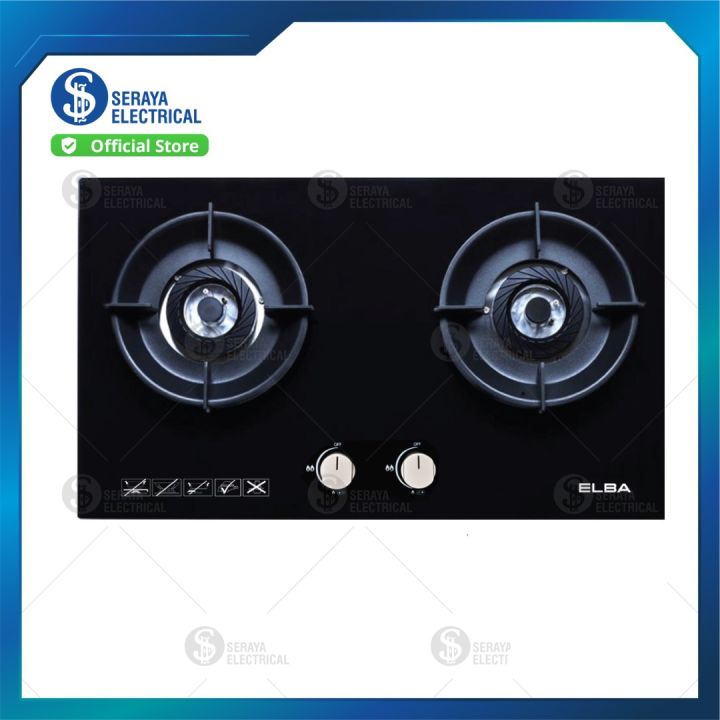 Elba Two Burner Built In Glass Hob (Windproof Cover, Safety Valve) EGHN8822GBK | Lazada