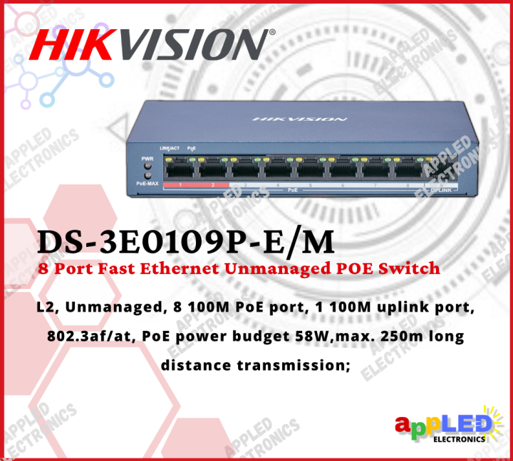 Hikvision DS-3E0109P-E/M 8 Port Fast Ethernet Unmanaged POE Switch ...