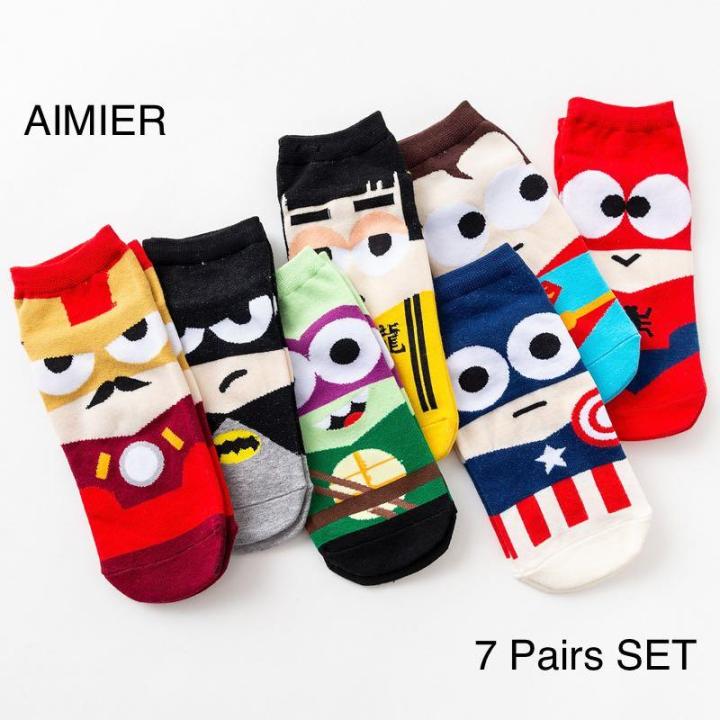 AIMIER 7 Pairs Superhero Avengers Cartoon Character Socks Stlye W02-30 ...